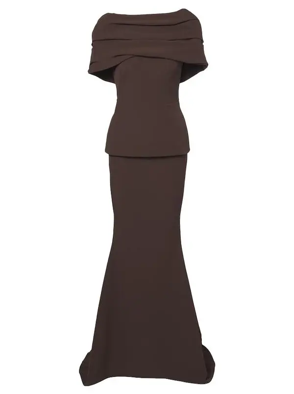 Safiyaa Loura Draped Peplum Gown - Brown