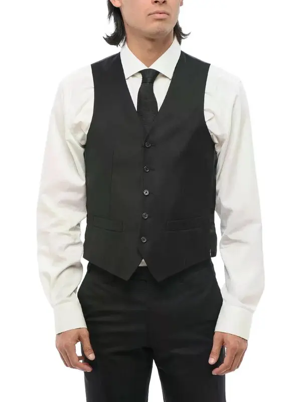 Corneliani Wool V-neck Button-front Waistcoat - Black