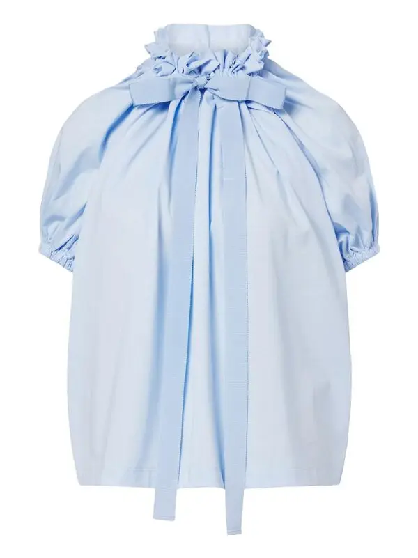 PATOU Gathered Cotton Jersey Top With Bow Detail - Blue