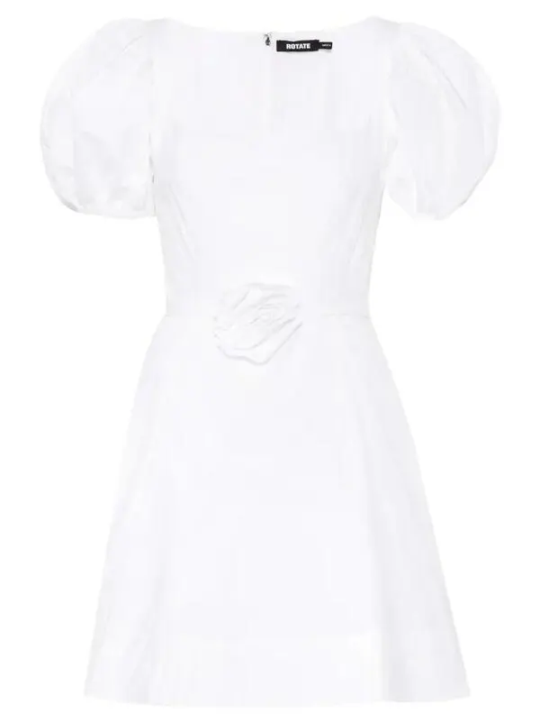 ROTATE BY BIRGER CHRISTENSEN Puff-sleeve Floral Appliqué Mini Dress - White