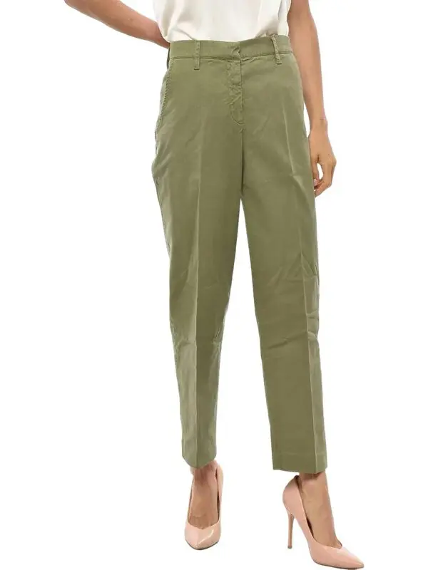 True Royal High-waisted Trousers With Pressed Crease - Green