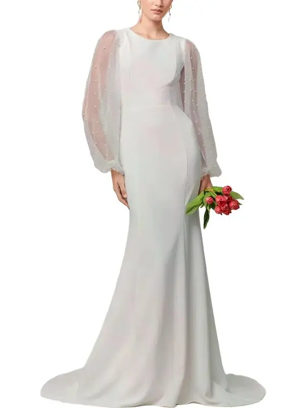 WILLA Embellished Mesh-sleeve Maxi Dress - White