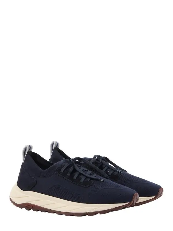 Fedeli Knitted Suede-trimmed Sneakers - Blue