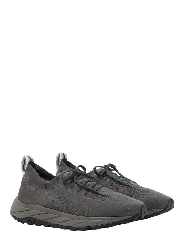 Fedeli Knitted Suede-trimmed Sneakers - Grey