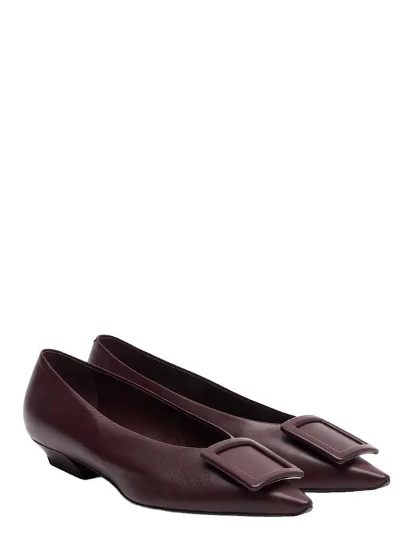 ROGER VIVIER Viv" In The City Pointed Toe Ballet Flats In Leather - Burgundy