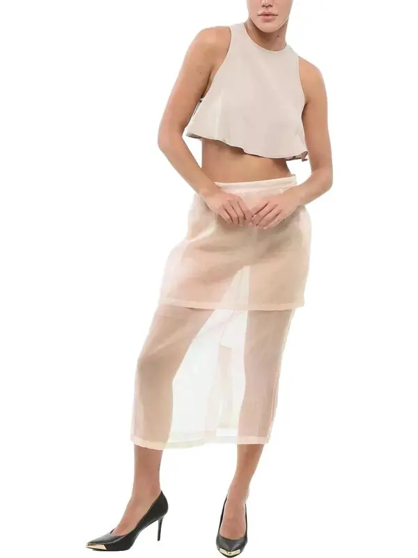 SUPER BLOND Sheer Layered Silk Midi Skirt - Pink