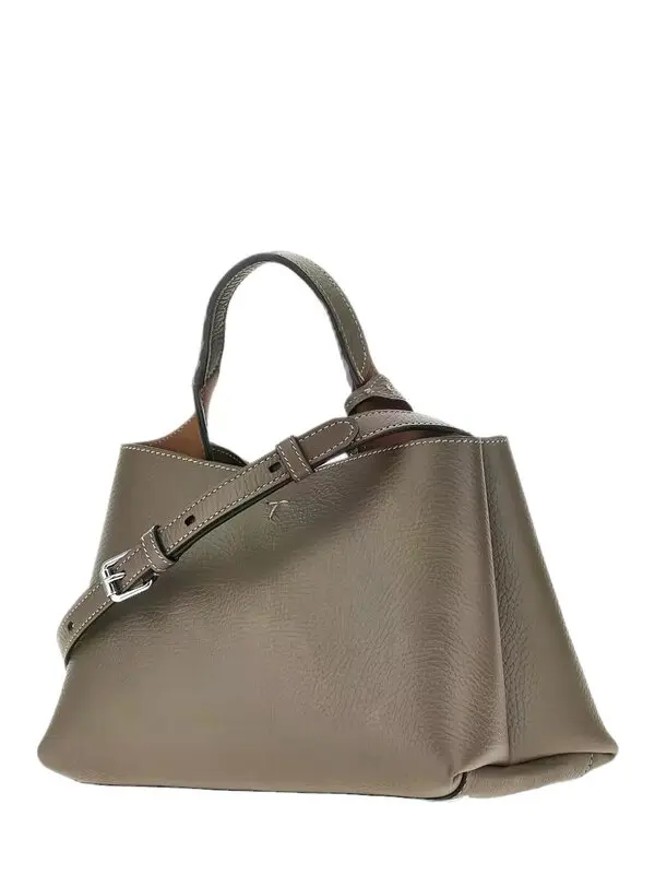 TOD'S Timeless Detail Pebbled Leather Tote Bag - Brown