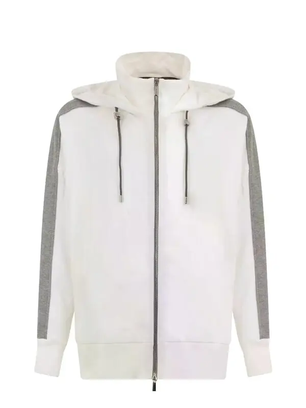 MOORER Contrast Panel Zip-up Hoodie - White