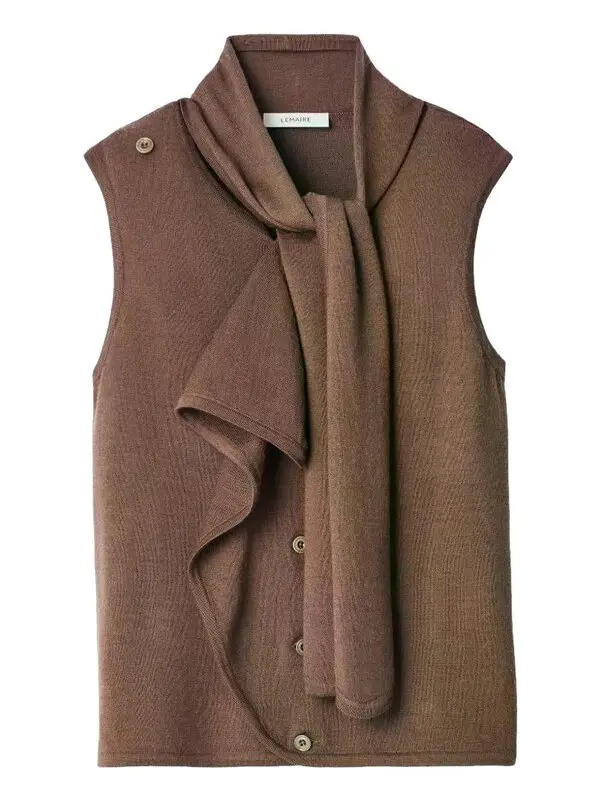 LEMAIRE Asymmetrical Merino Wool Blend Cardigan - Brown