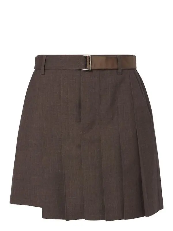 Sacai Asymmetric Pleated Wool Skort - Brown