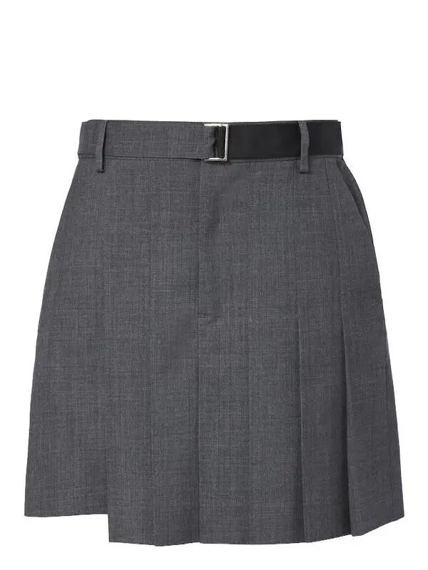 Sacai Pleated Asymmetric Wool Miniskirt - Grey