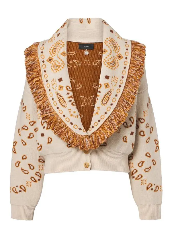 Alanui Bandana Jacquard Wool And Cashmere Cardigan - Beige