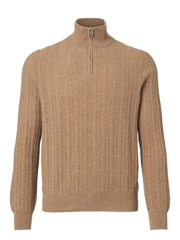 Fedeli Cable-knit Cashmere Half-zip Sweater - Brown