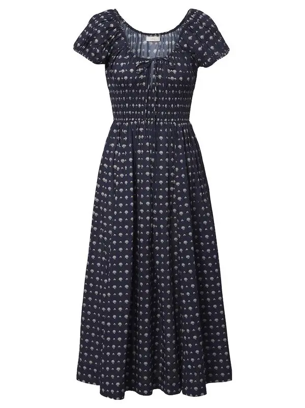 DÔEN Quinn Printed Cotton Poplin Midi Dress - Blue