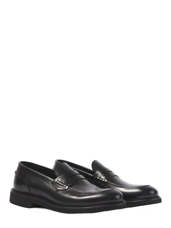 Canali Leather Penny Loafers - Black