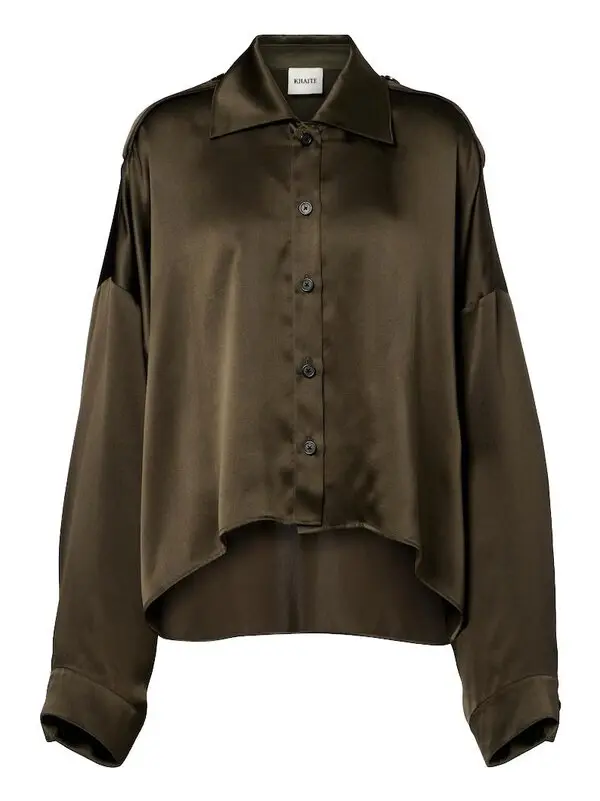 Khaite Asymmetrical Silk Satin Shirt - Green