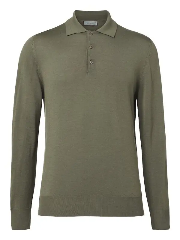 Canali Virgin Wool Polo Sweater - Green
