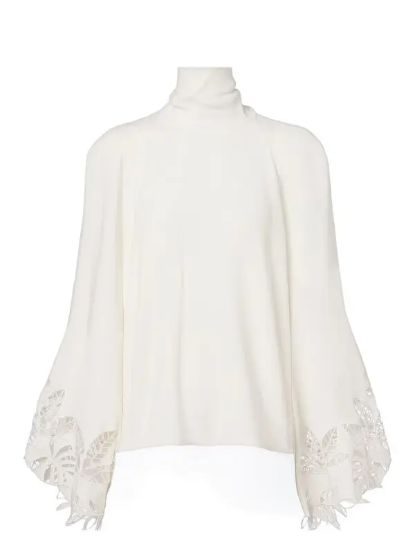 Oscar De La Renta Embroidered Silk-blend Georgette Blouse - White