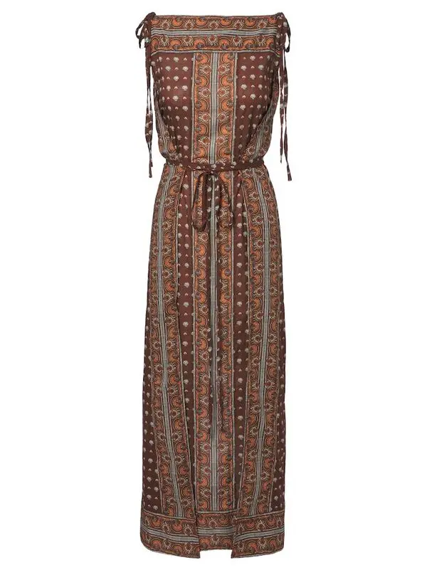 DÔEN Amarante Printed Cotton Voile Midi Dress - Brown