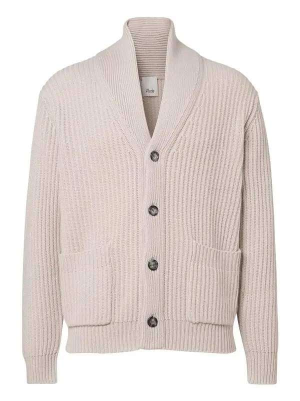 ALLUDE Ribbed-knit Wool And Cashmere Cardigan - Beige