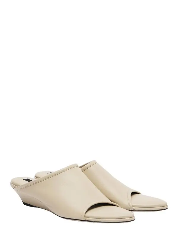 CHRISTEN Stretch Leather Wedge Mules - Beige