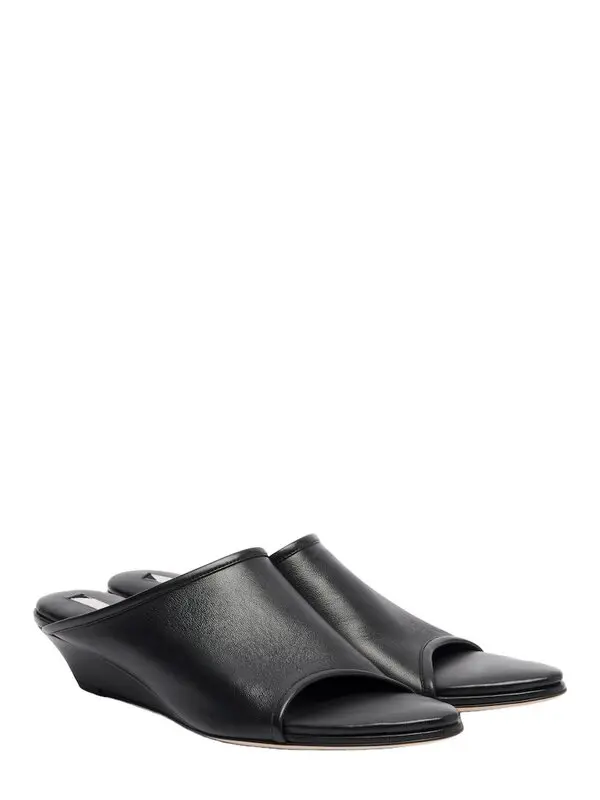 CHRISTEN Stretch Leather Wedge Mules - Black