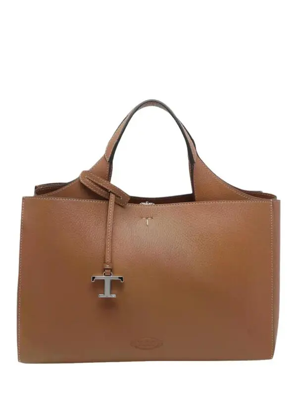 TOD'S Leather Tote Bag With Logo Charm - Brown