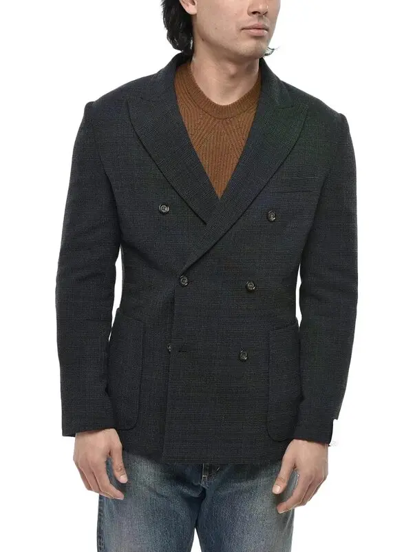 PAOLO PECORA Double-breasted Checked Blazer - Blue