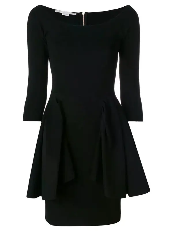 Stella McCartney Scoop Neck 3/4 Sleeve Ruffled Mini Dress - Black