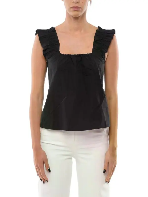 SAMSOE SAMSOE Sleeveless Square Neck Top With Ruffled Detailing - Black