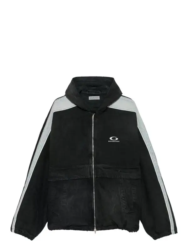 Balenciaga Logo Detail Zip-up Denim Jacket - Black