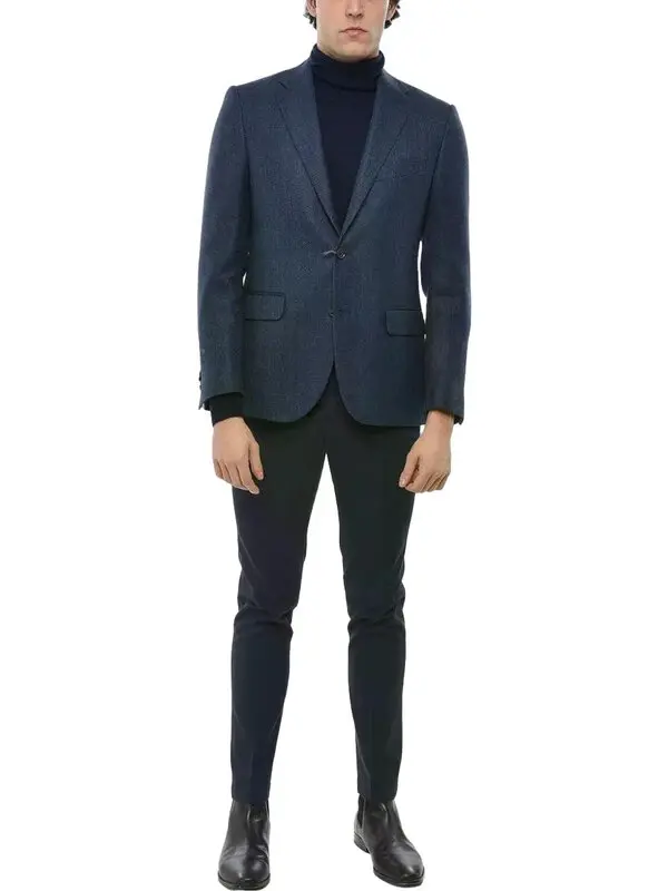 Corneliani Herringbone Single-breasted Blazer - Blue