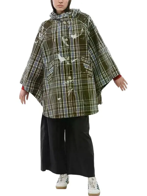 Woolrich Hawthorn Check-pattern Cape With Drawstring Hood - Green
