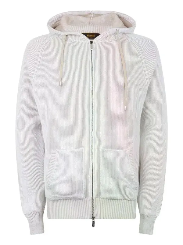MOORER Ribbed-knit Zip-up Cardigan - White