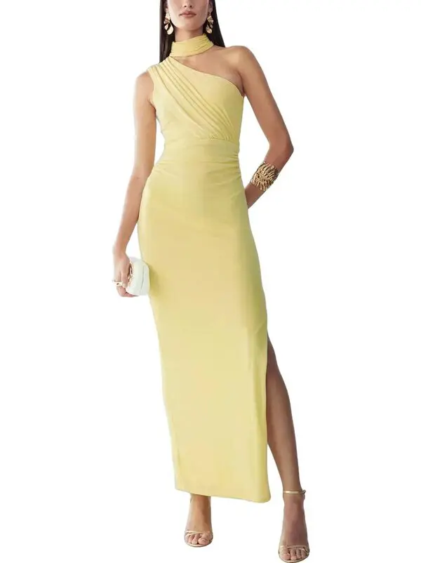 BWLDR Asymmetrical Collar Maxi Dress - Yellow