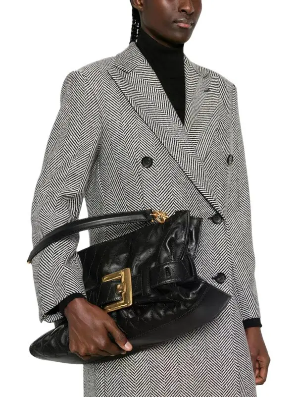 Balmain Quilted Leather Tote Bag With Gold-tone Buckle - Black