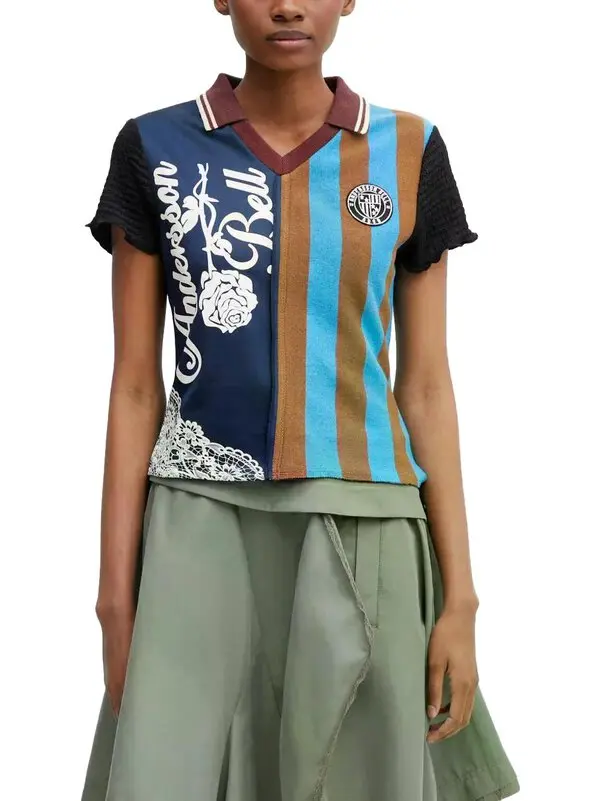 Andersson Bell Patchwork Striped Polo Shirt - Blue