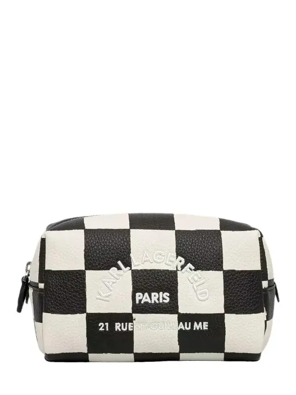 Karl Lagerfeld Checkered Logo-embroidered Cosmetic Case - Black