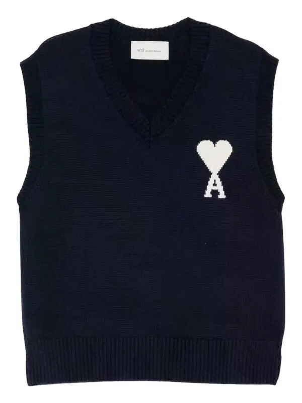 AMI Paris De Coeur V-neck Sweater Vest - Blue