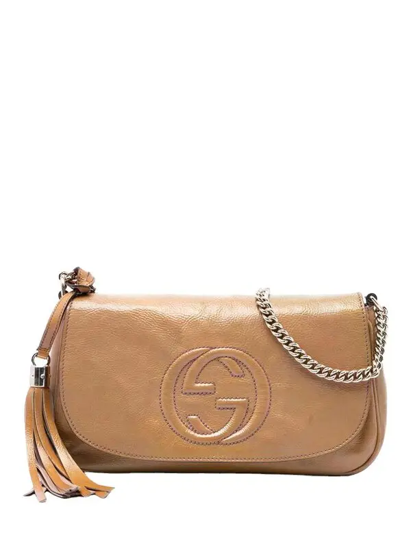Gucci Patent Leather Soho Chain Flap Crossbody Bag - Brown