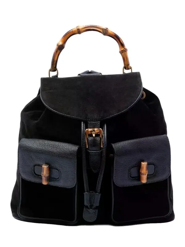 Gucci 20th Century Suede Bamboo Backpack - Black