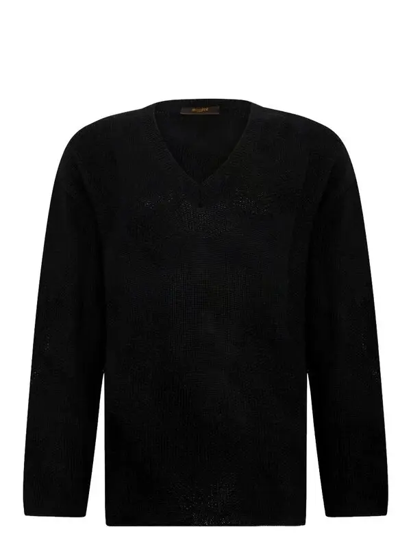 MOORER V-neck Mesh-knit Sweater - Black