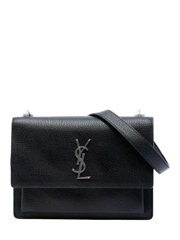 Saint Laurent Medium Grained Calfskin Monogram Sunset Crossbody Bag - Black