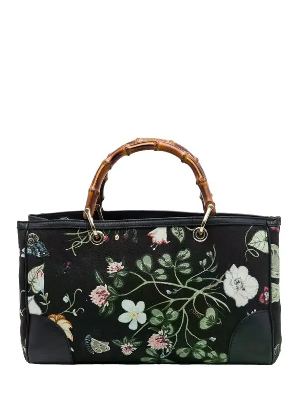 Gucci Flora Knight Bamboo Shopper Satchel - Black