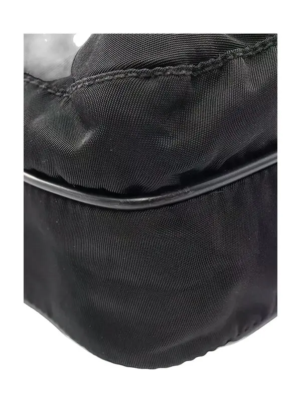 Prada Saffiano Trimmed Tessuto Zip Top Crossbody Bag - Black