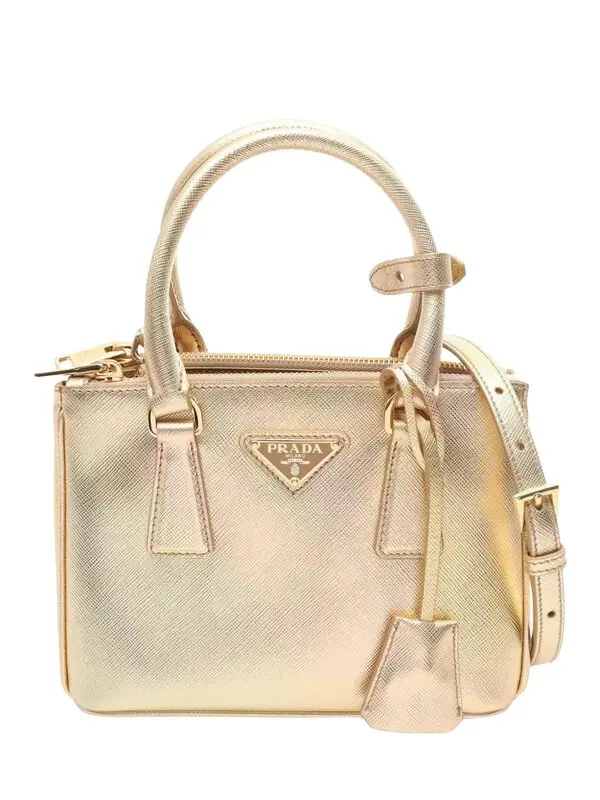 Prada Saffiano Lux Galleria Double Zip Satchel - Gold