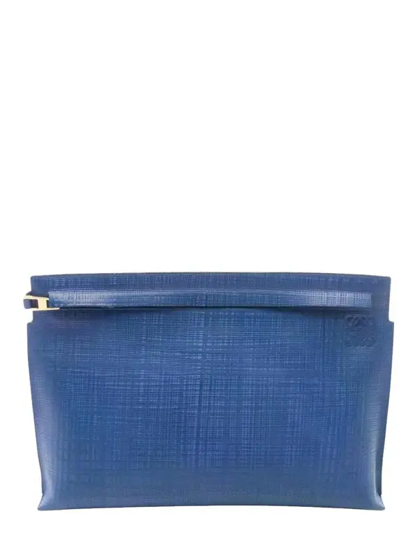 Loewe Large Linen Embossed Calfskin Anagram T Pouch Clutch Bag - Blue