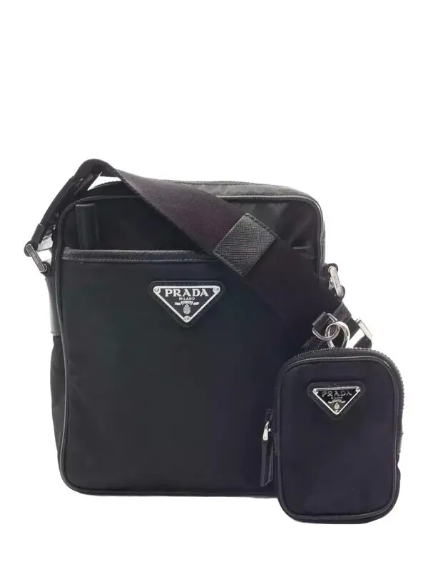 Prada Saffiano Trimmed Re-nylon Zip Top Crossbody Bag - Black