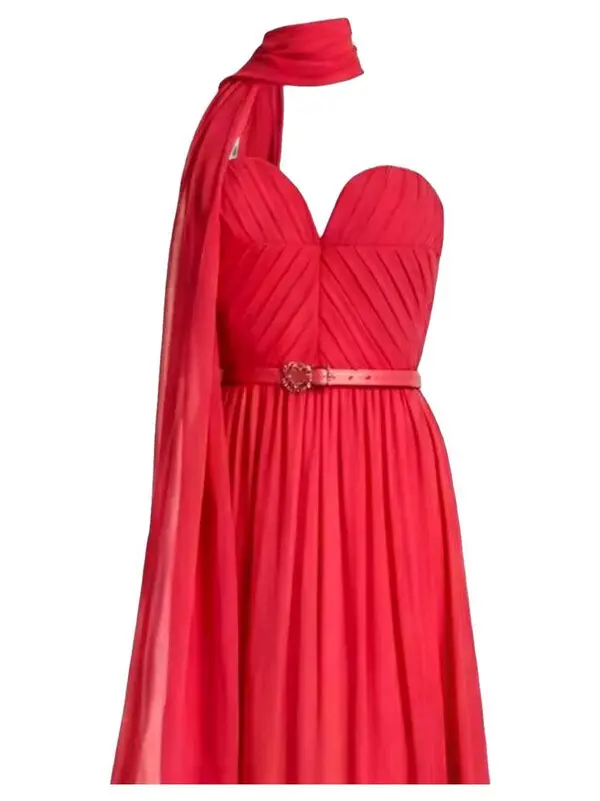 Elie Saab Belted Silk Maxi Dress - Red
