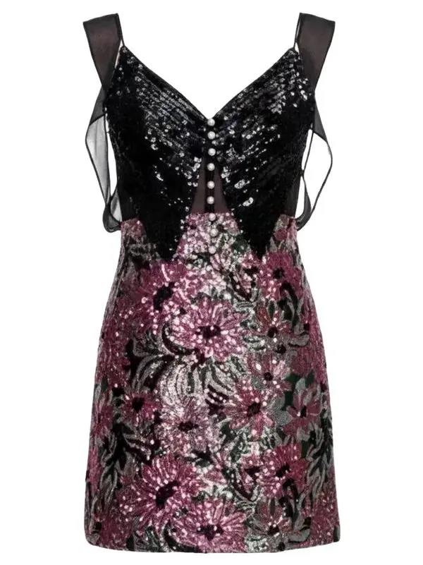 SELF-PORTRAIT Sequin Embellished Mini Dress - Black